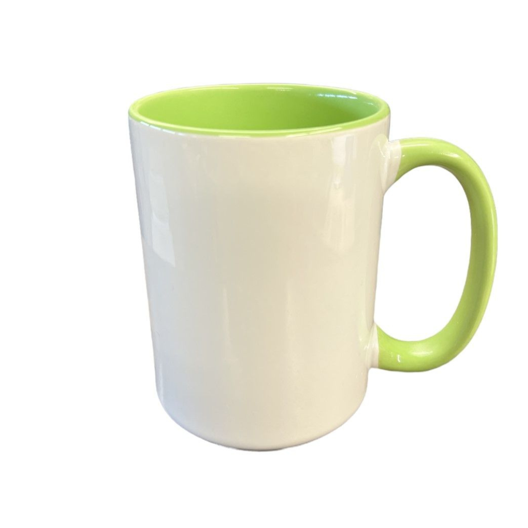15 Ounce Custom Coffee Mugs - Green Inside and Handle - FDMUGS